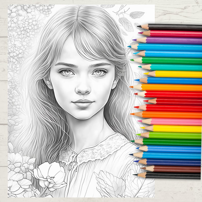 Beautiful Girl Portrait Coloring Pages Adult Coloring Pages - Etsy