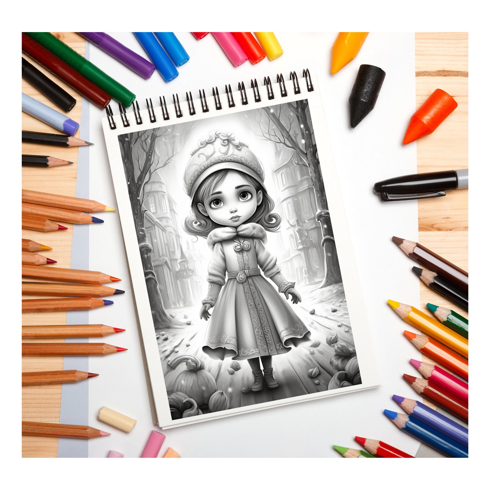 Winter Grayscale Coloring Pages Little Princess Girls - Etsy