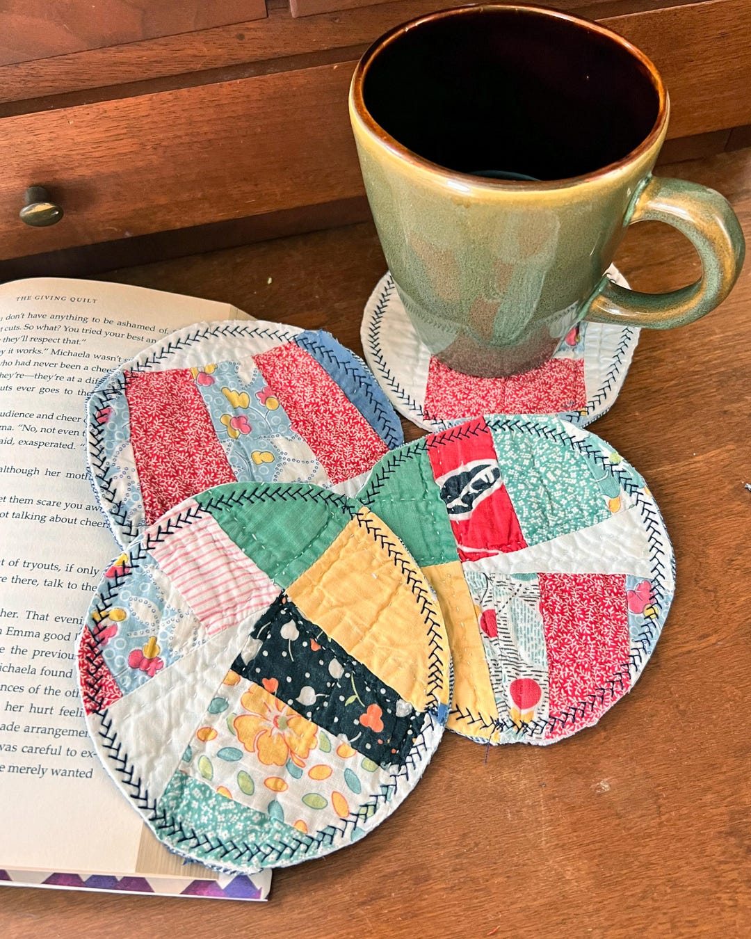Upcycled Quilt Coasters, Farmhouse Coffee Table Decor, Handmade Vintage ...