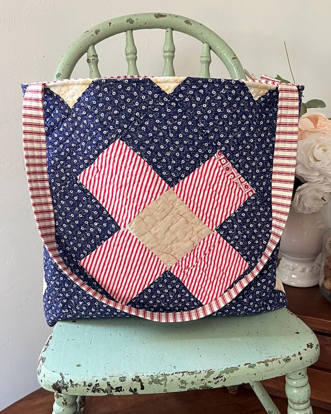 Vintage Quilt Project Bag, Quilted Book Tote, Patchwork Sholder Bag - Etsy