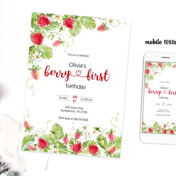 Berry First Birthday Invitation - Etsy