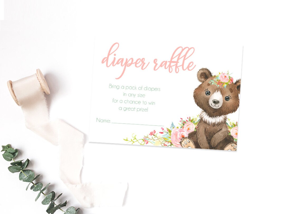 Bearly Wait Diaper Raffle Bear Invitation Inserts Girl Baby Shower Wild ...
