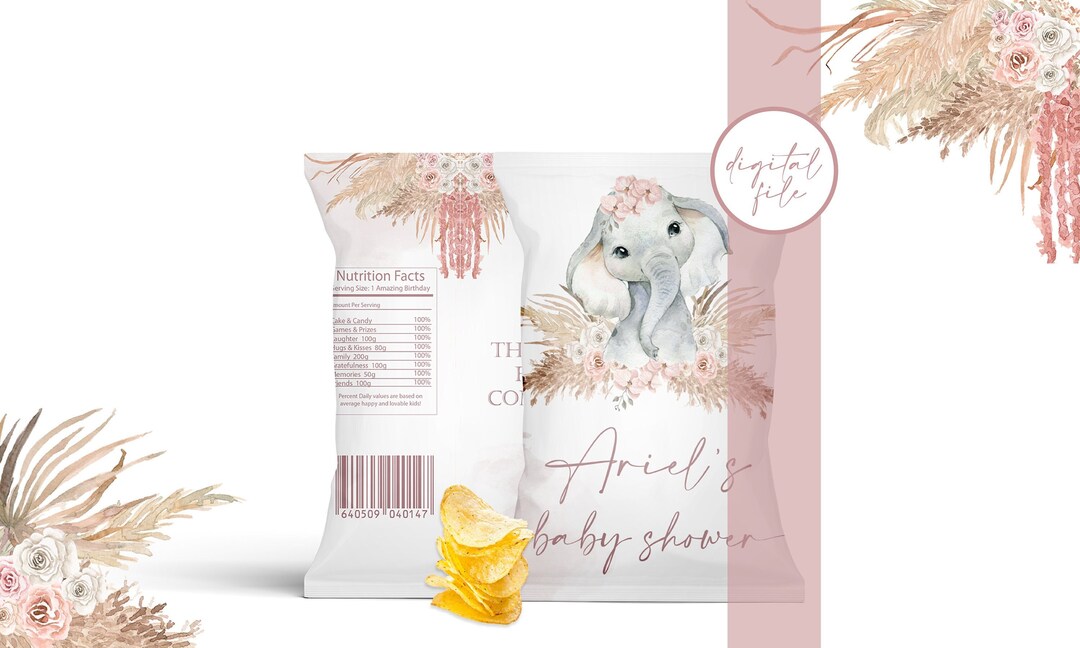 Printable Chip Bag Elephant Chip Bag Boho Printables Boho Birthday Boho ...