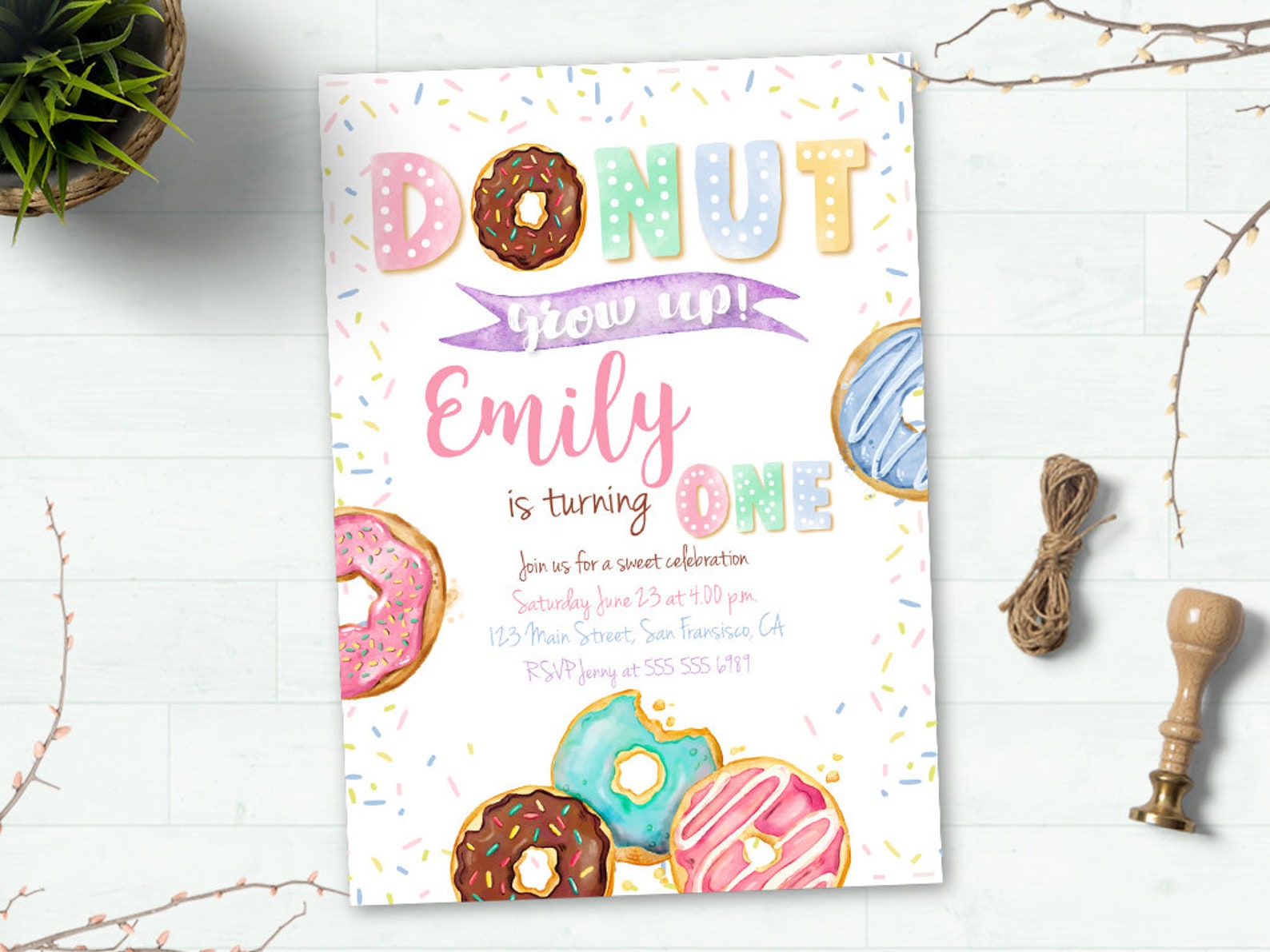 Donut Invite, Donut Birthday, Donut Party Invitation, Donut Birthday ...