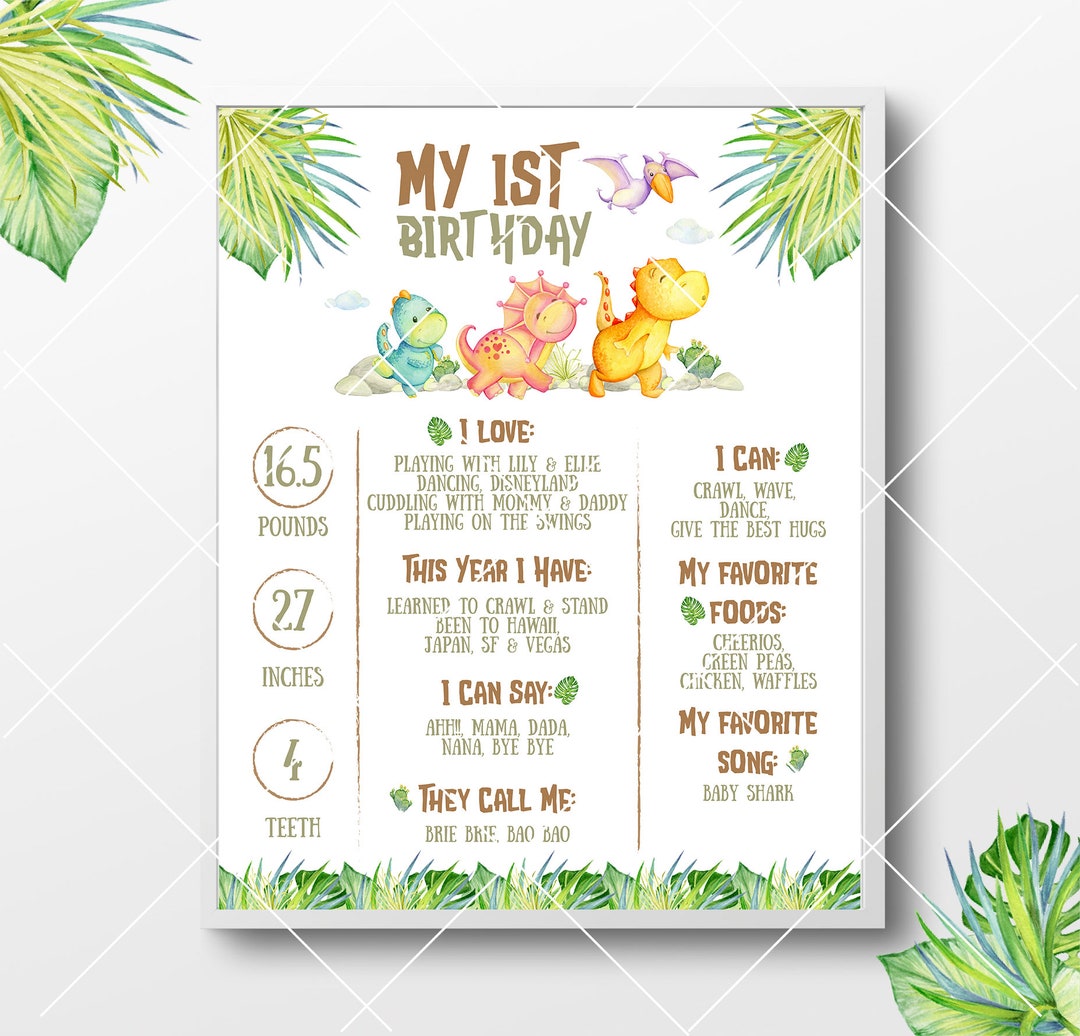 Dinosaur Birthday Chalkboard Printable Baby Boy Dinosaur Birthday Stats ...