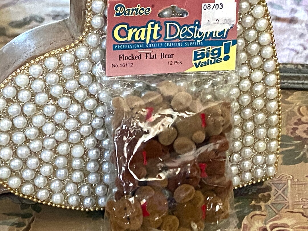 NOS 12 Darice Craft 1 1/2 Inch Miniature Flocked Teddy Bears Vintage ...