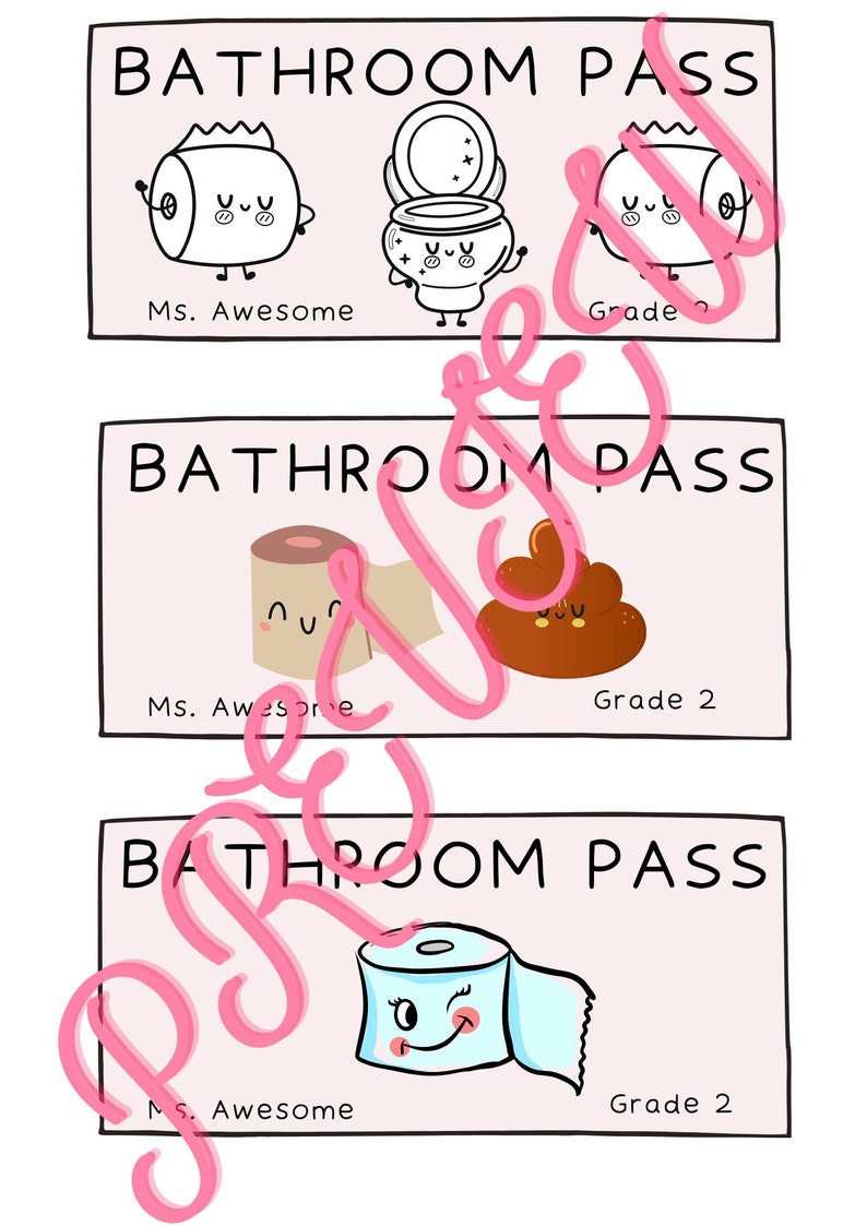 Cute Bathroom Pass Digital Customizable Download - Etsy