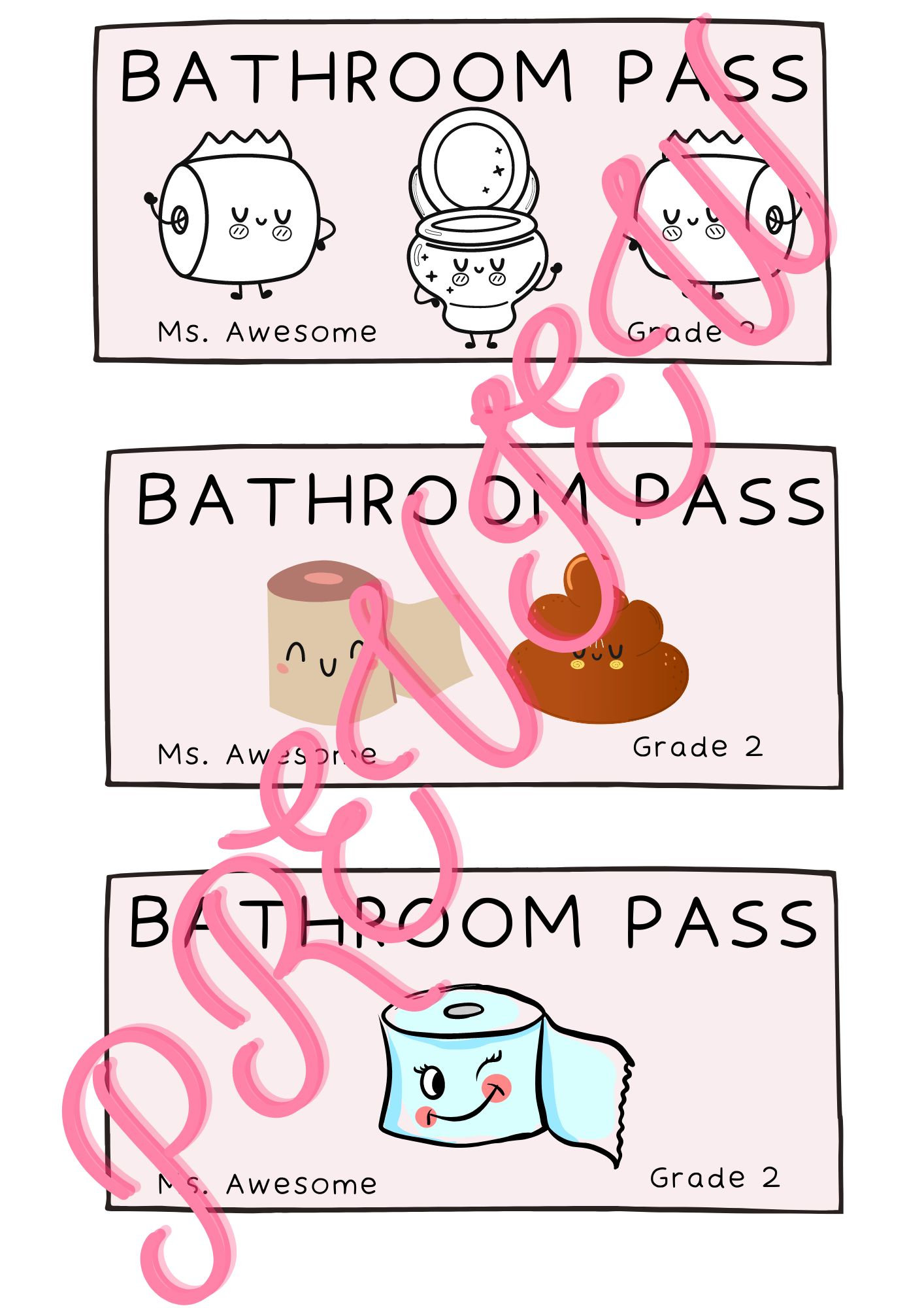 Cute Bathroom Pass Digital Customizable Download Etsy
