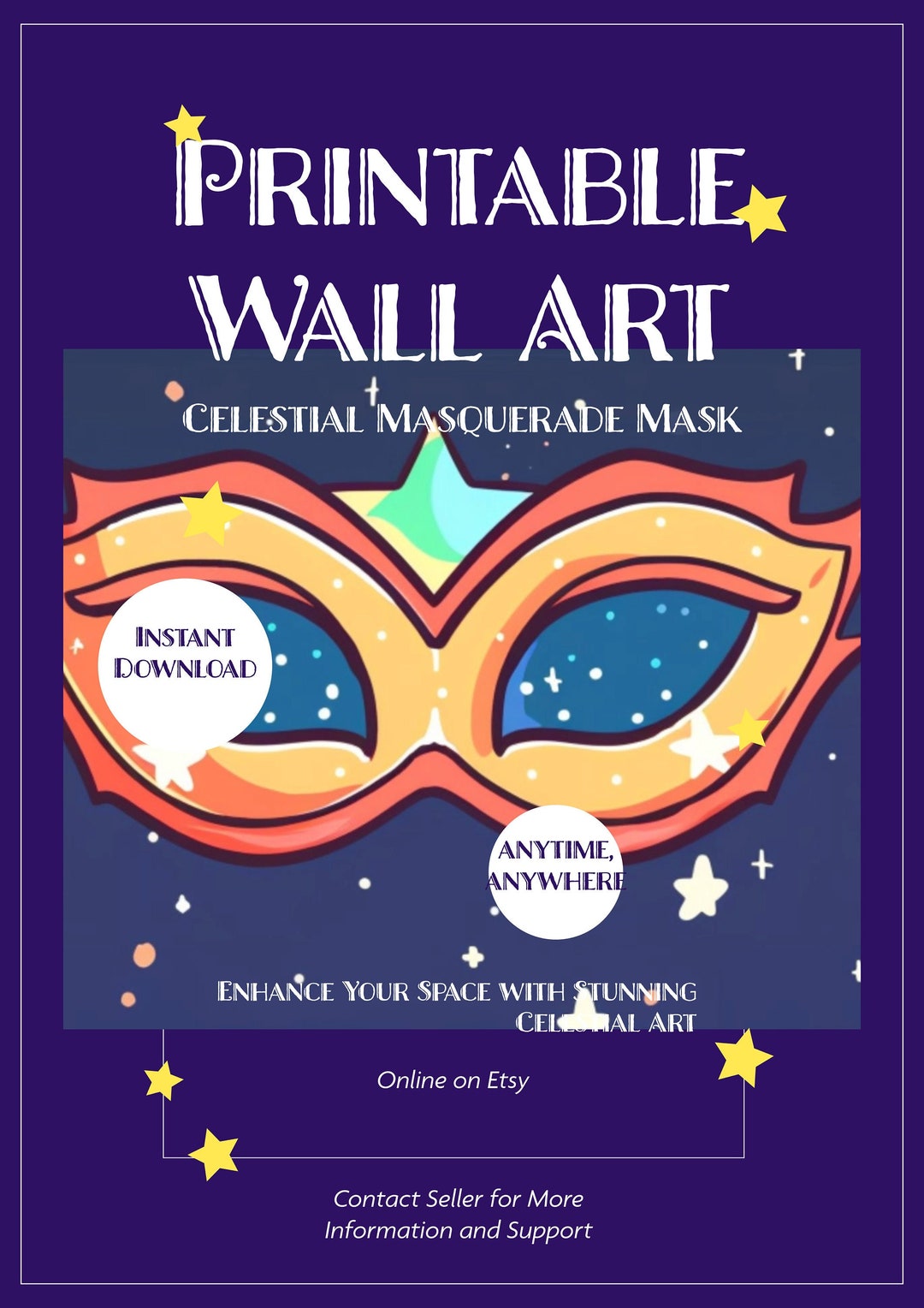 Celestial Masquerade Mask Printable Wall Art High-resolution Digital ...