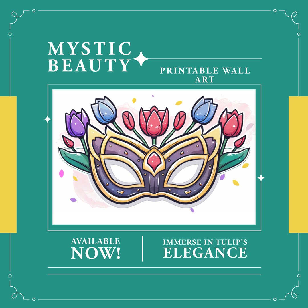 Tulip Masquerade Mask Printable Wall Art High-resolution Digital ...