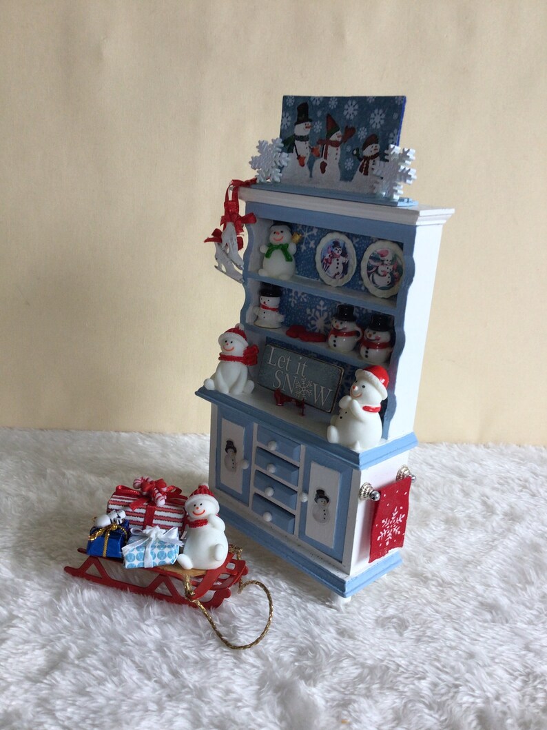 A Dollhouse Miniature “let It Snow” Theme Hutch With Sled - Etsy