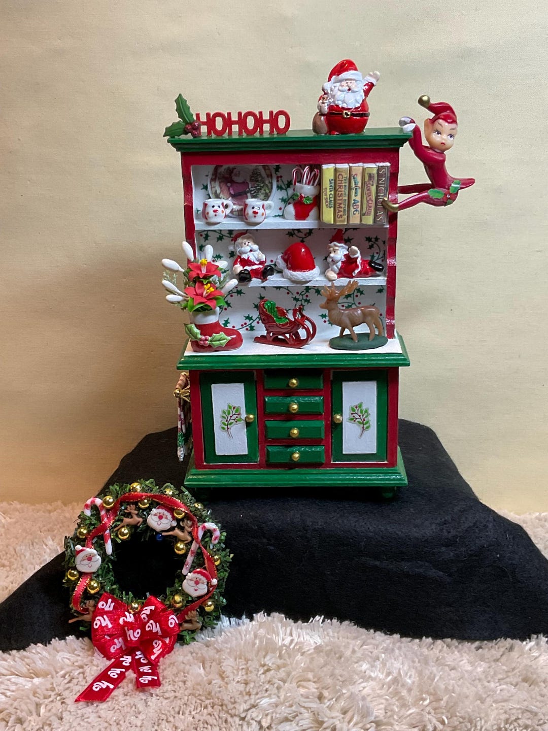 Santa Claus Theme Christmas Hutch With Matching Wreath - Etsy