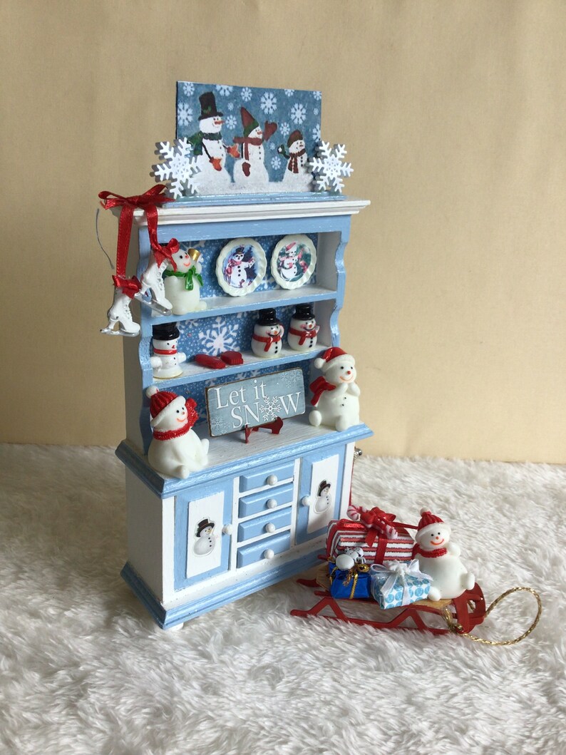 A Dollhouse Miniature “let It Snow” Theme Hutch With Sled - Etsy