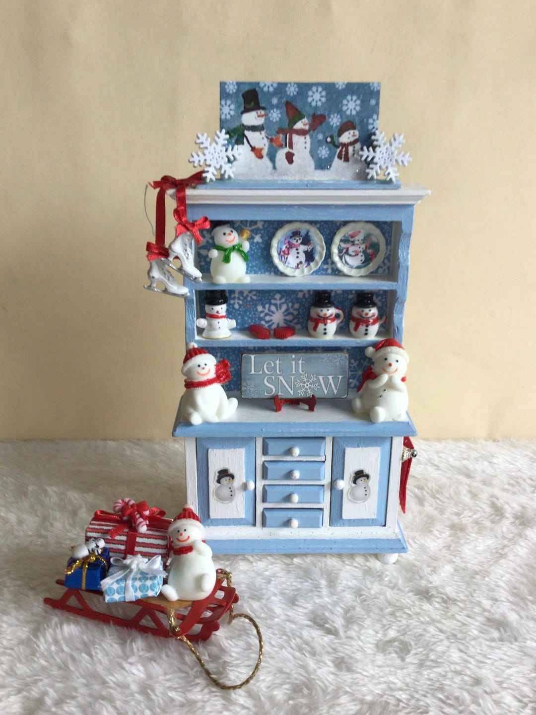 A Dollhouse Miniature “let It Snow” Theme Hutch With Sled - Etsy