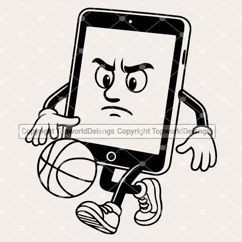 Angry Tablet Playing Basketball SVG PNG - Cartoon Tech Mascot Digital ...
