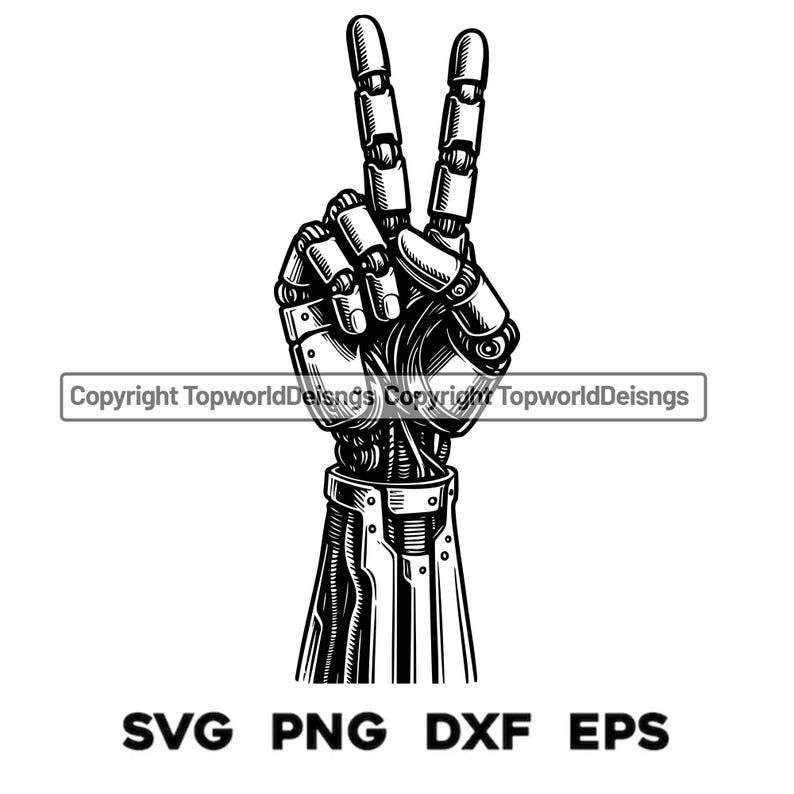 Robotic Peace Sign Hand SVG PNG Dxf Eps - Futuristic AI Technology ...