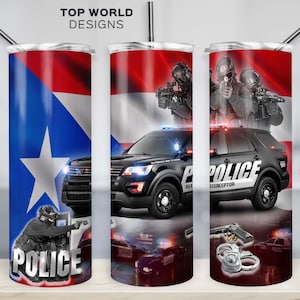 Police 20oz Skinny Tumbler Wrap, Puerto Rico Flag, Tumbler Design ...