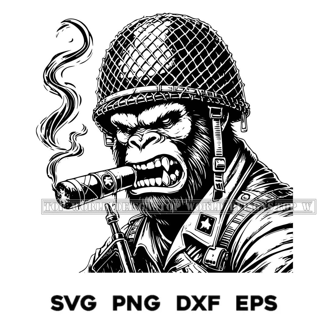 Gorilla Soldier SVG, Military Gorilla With Cigar, T-shirt Design ...