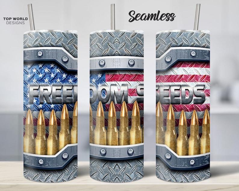 Freedom Seeds 20oz Skinny Tumbler Steel Ammo Bullets USA Flag Patriotic ...