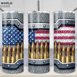 Freedom Seeds 20oz Skinny Tumbler Steel Ammo Bullets USA Flag Patriotic ...