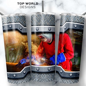 Red Welder Steel 20oz Skinny Tumbler Sublimation Designs, Welder for ...