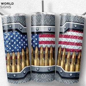 Freedom Seeds 20oz Skinny Tumbler Steel Ammo Bullets USA Flag Patriotic ...