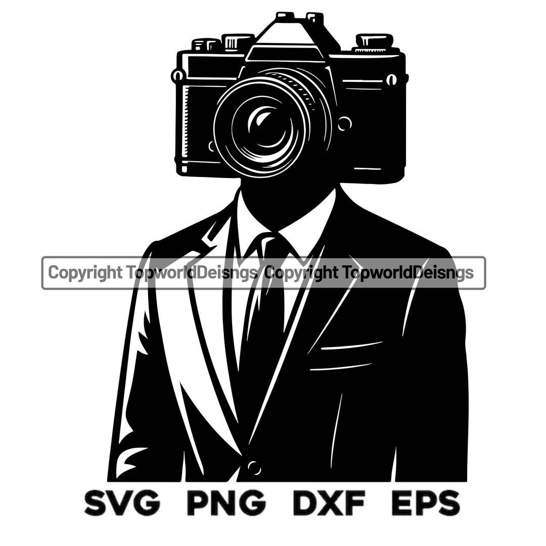 Camera Head Man in Suit SVG PNG Dxf Eps - Photographer Art Digital ...