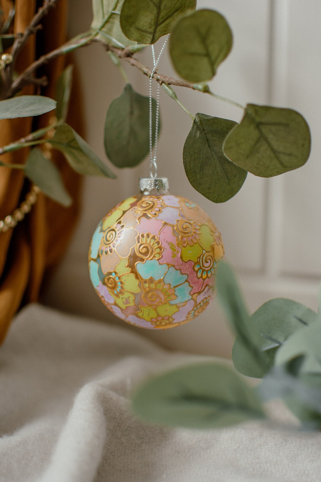 Single Hand Painted Large Glass Spring Pastels Henna Bauble With Gift ...