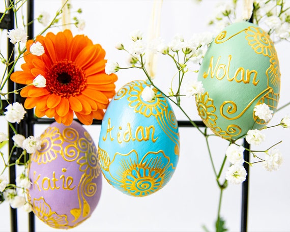 Personalised 1 Ceramic Hanging Easter Egg Hand Painted Henna | Etsy UK