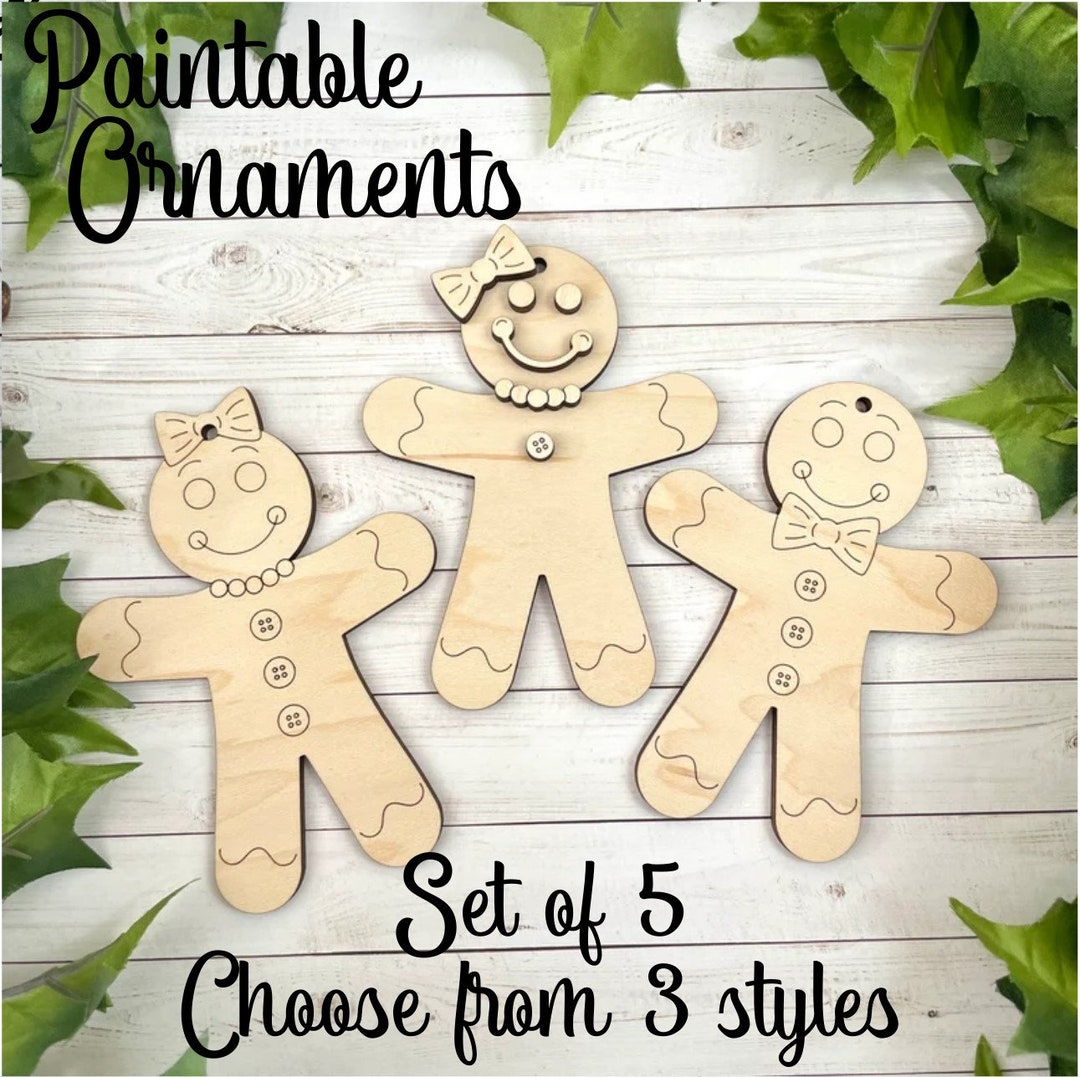 Set of 5 GINGERBREAD ORNAMENT KIT Paintable Colorable Ornament Diy Kids ...