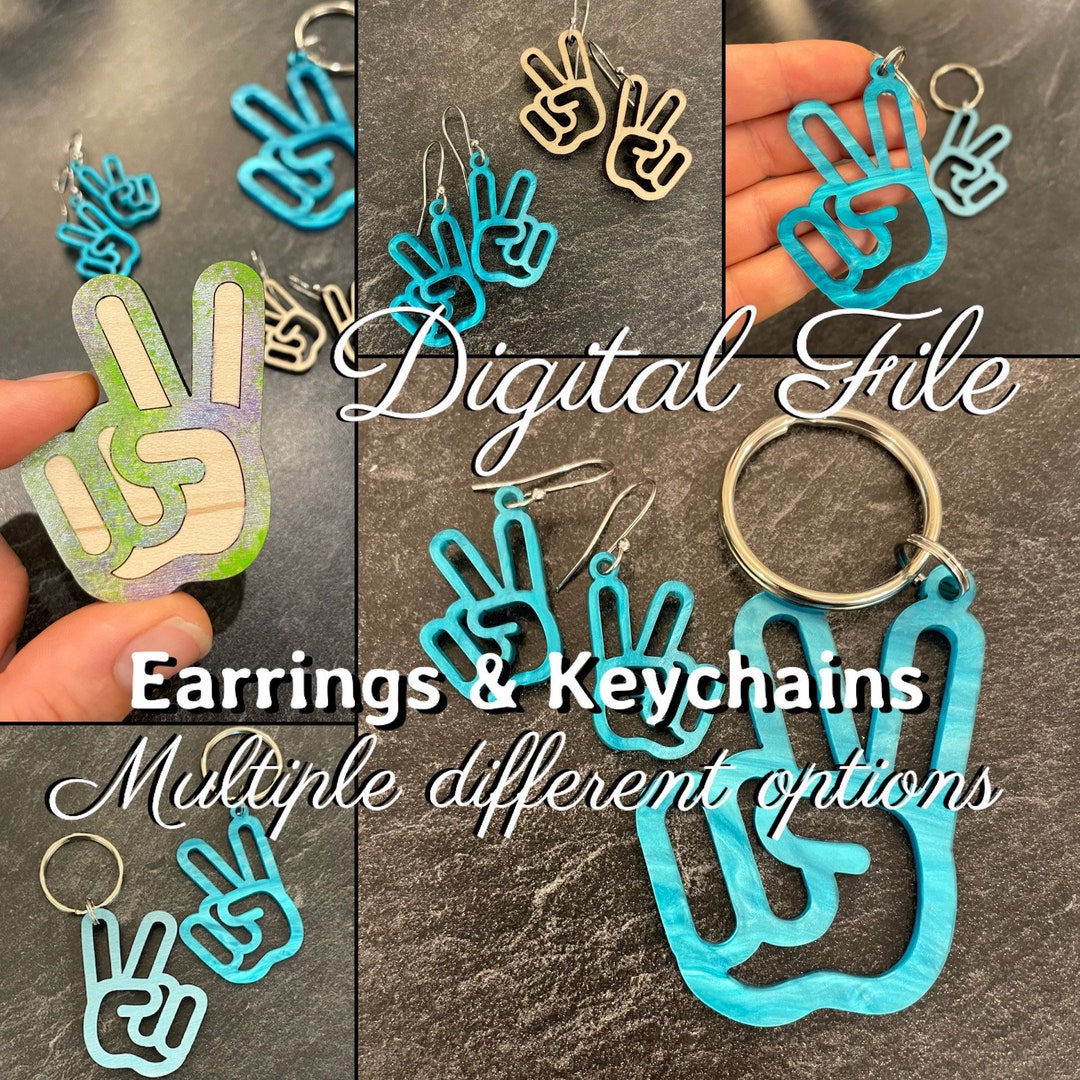 PEACE Hand Sign EARRINGS & KEYCHAINS Svg Pdf Dxf Keychain Laser Cut ...