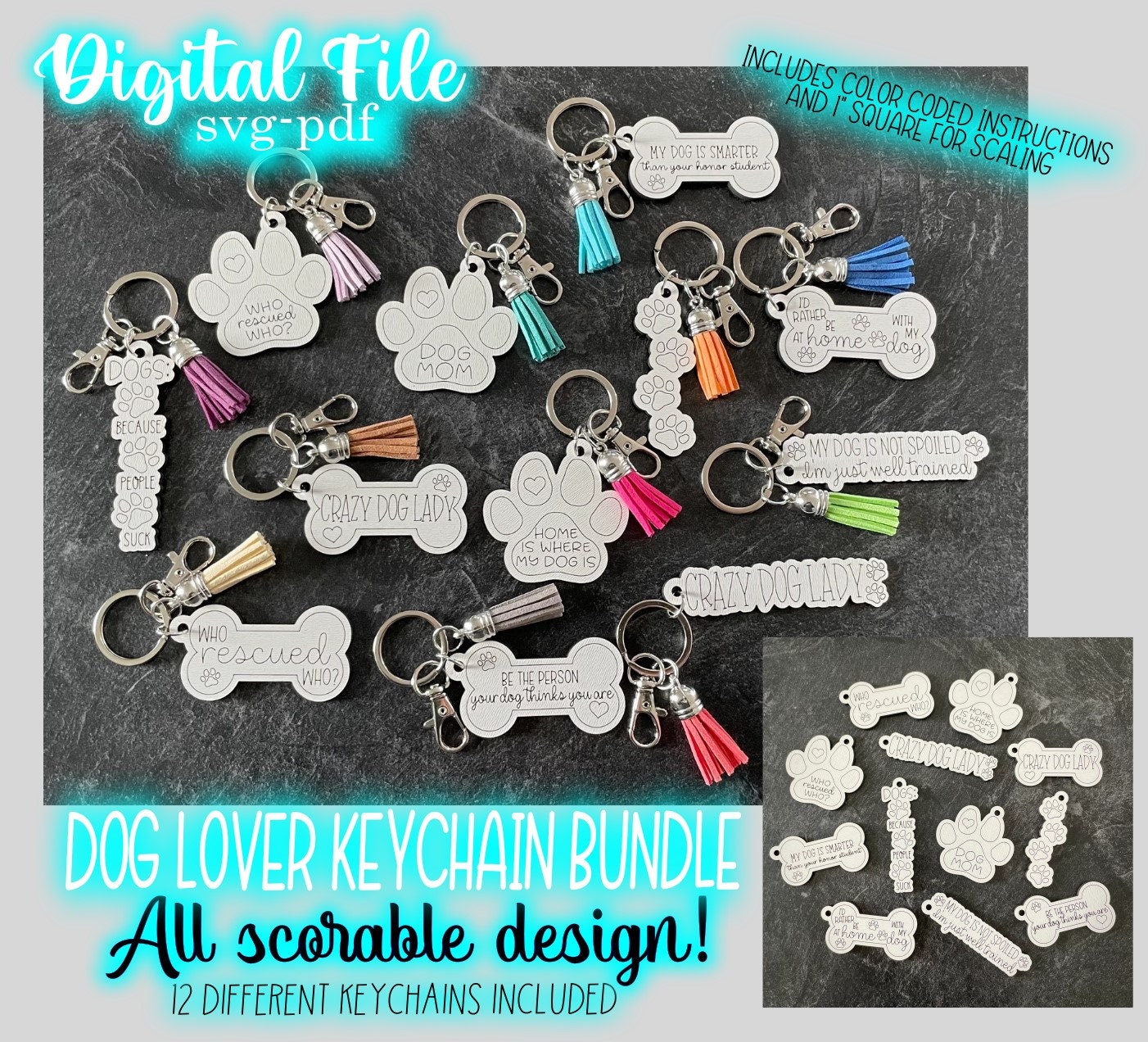 DOG KEYCHAIN BUNDLE Svg Pdf 12 Options Dog Mom Who Rescued Who Paw ...