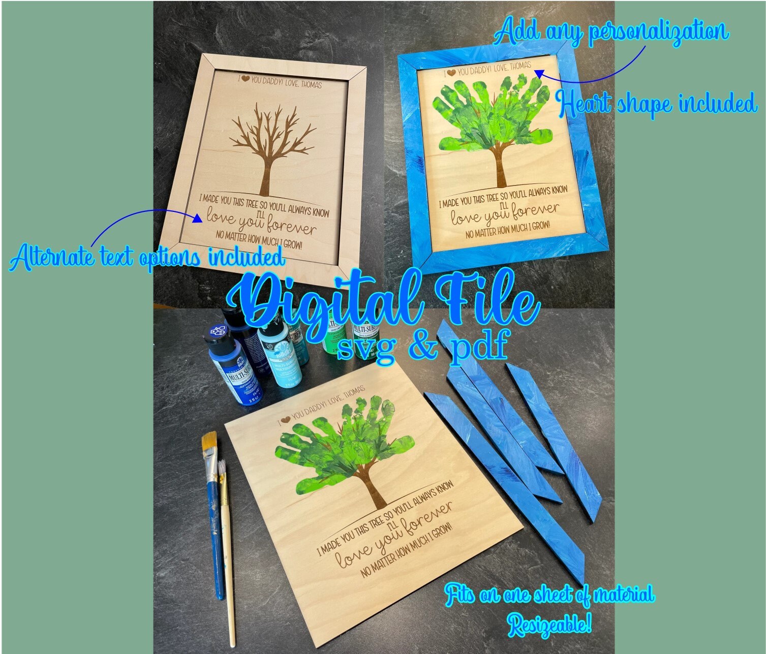 TREE HANDPRINT ART Framed Gift From Kids Svg Pdf Laser Cut - Etsy