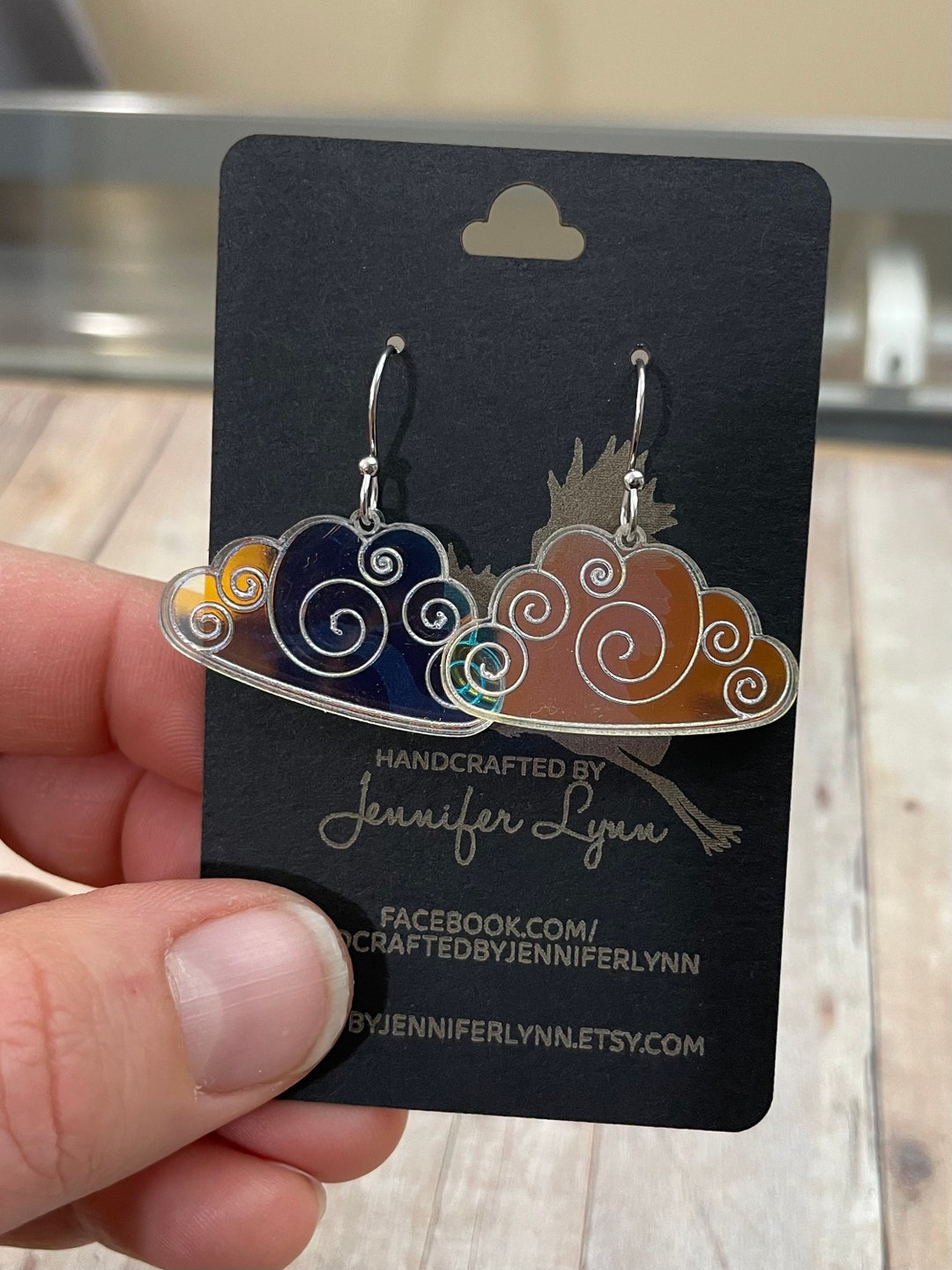 Cloud Earrings- Laser Cut & Engraved From Iridescent Rainbow Mirror ...