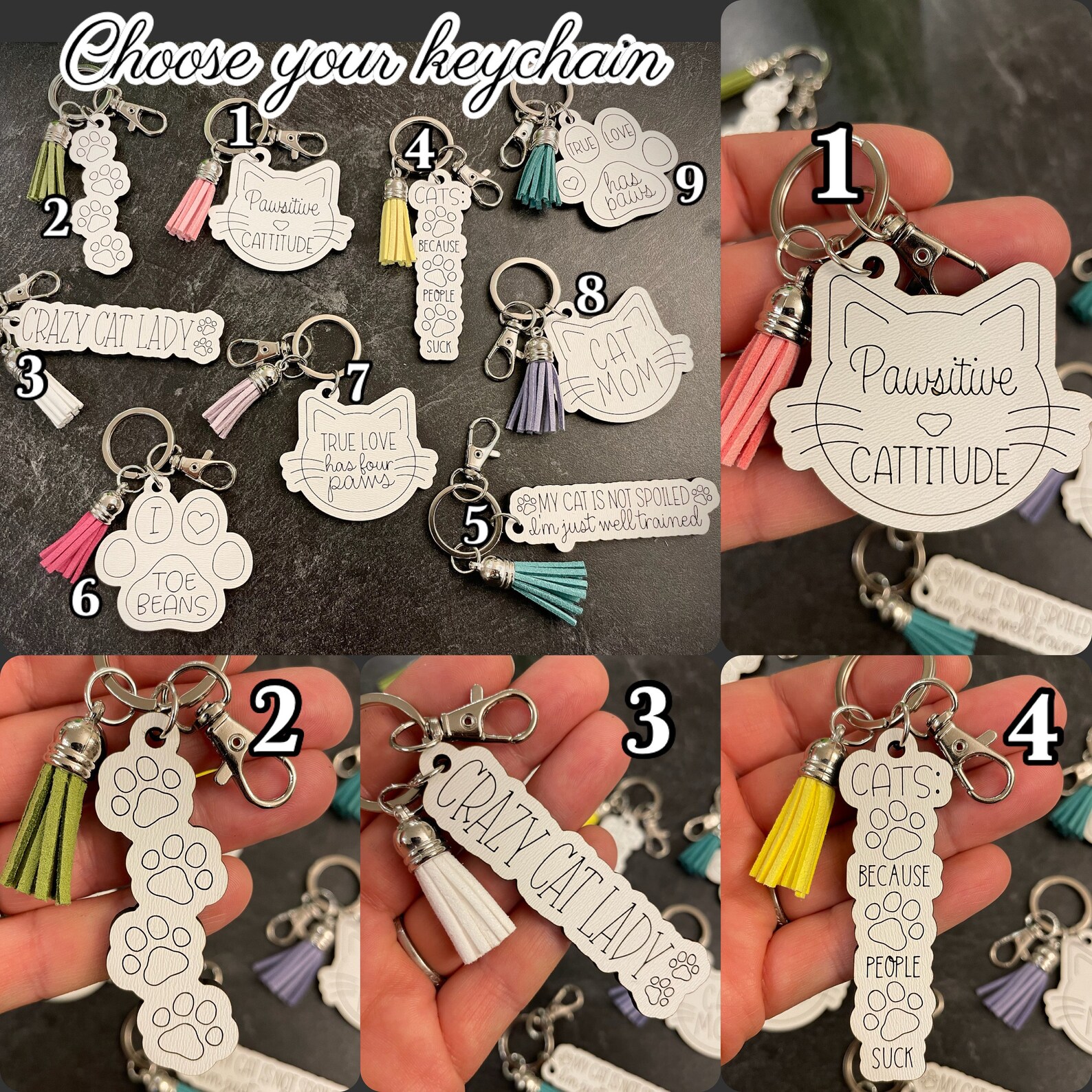 Cat Lover Keychain - Choose Your Design - Cat Owner Paw Prints Toe ...