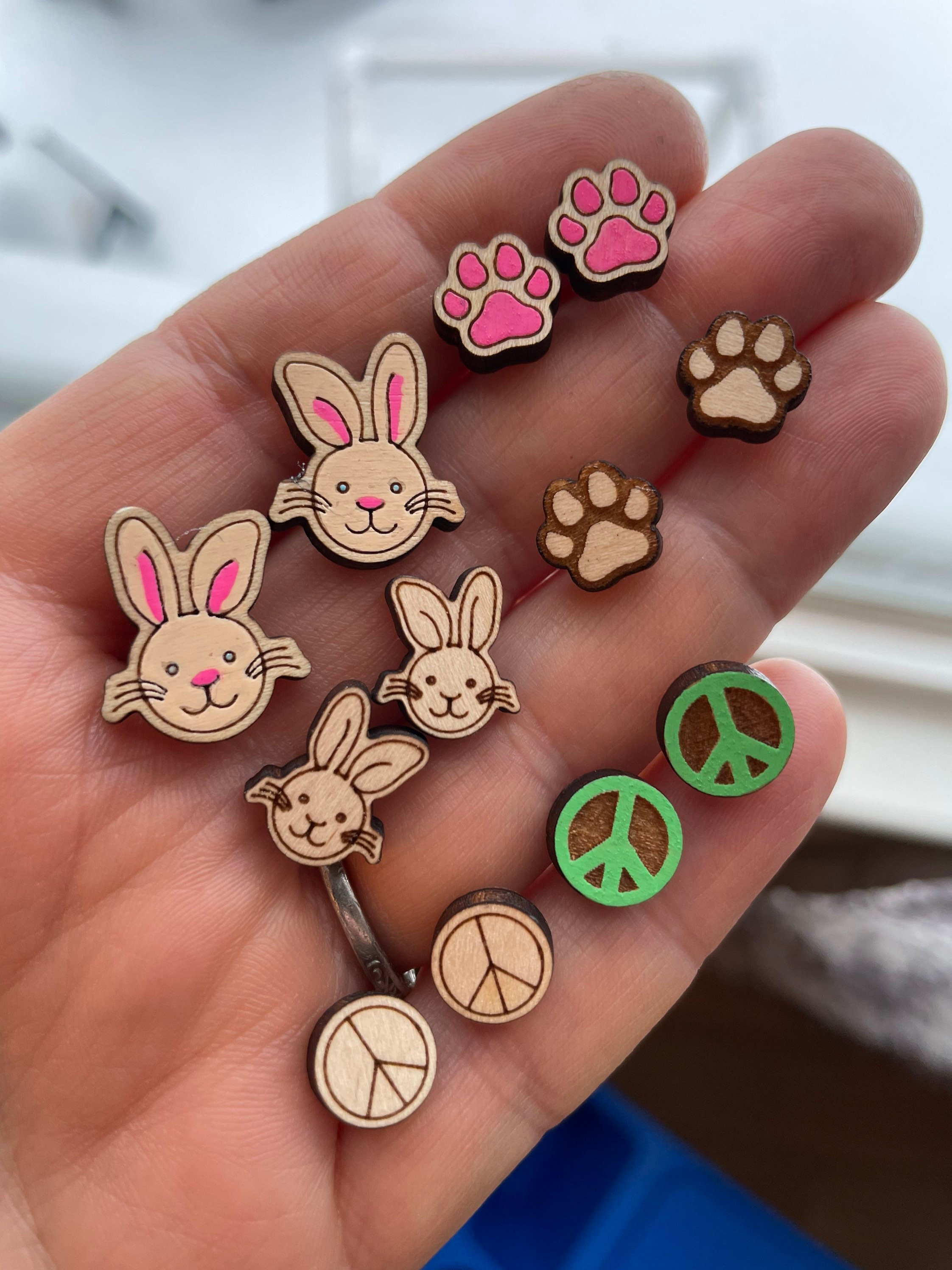PAWPRINT BUNNY PEACE Sign Earrings Svg Pdf Laser Cut File | Etsy