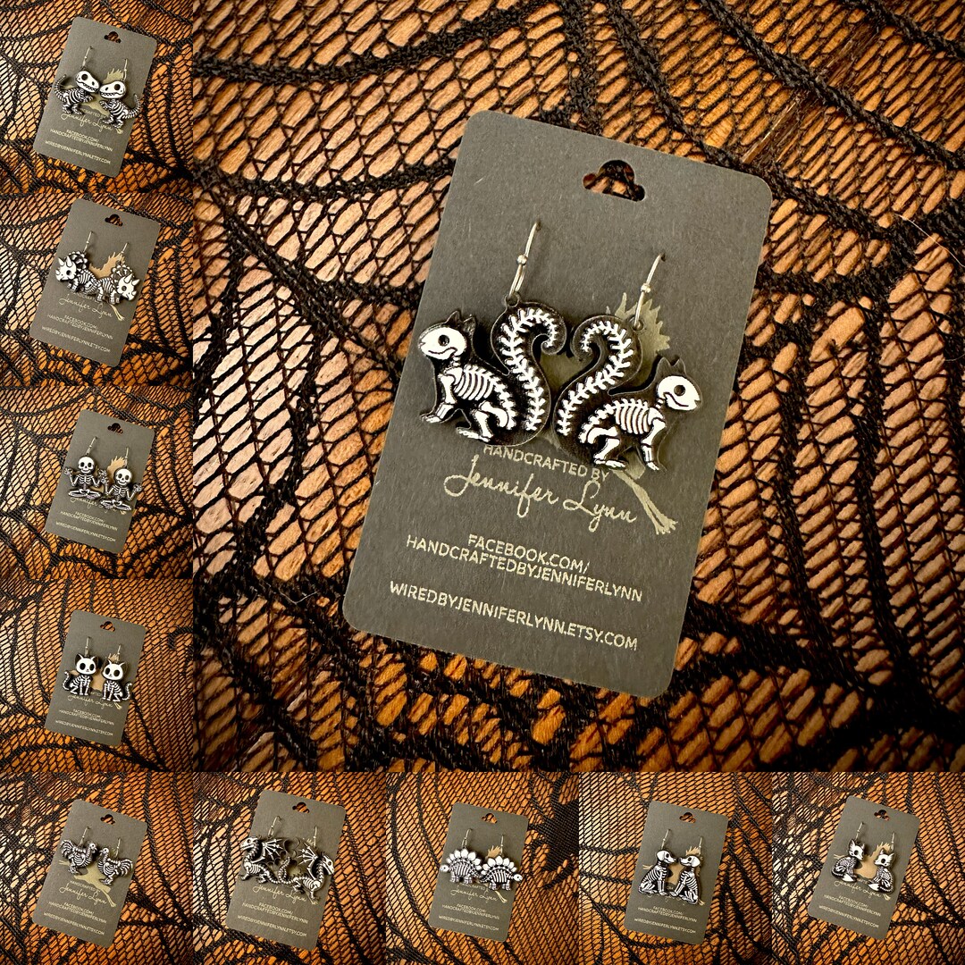 Skeleton Earrings - 10 Options - Trendy Cute Bones Animals Spooky Trick ...