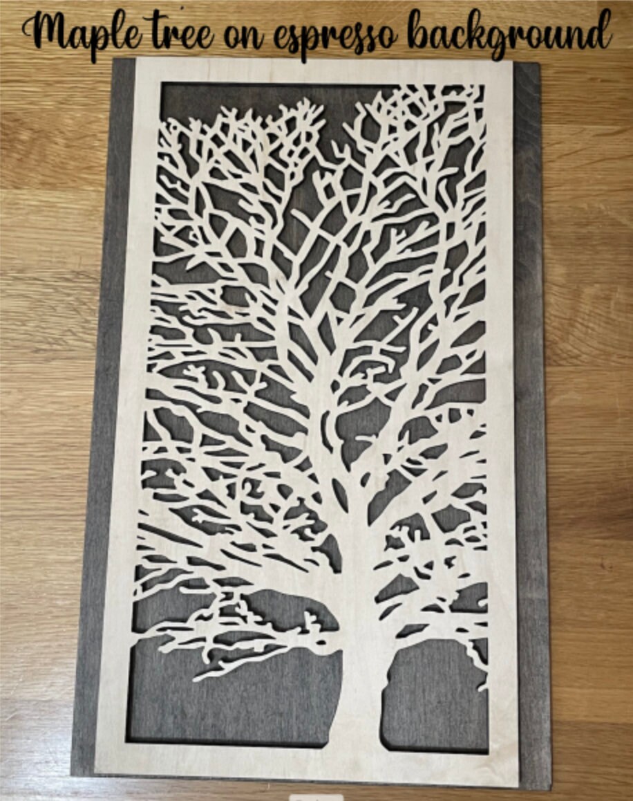 Laser cut Tree Panel Wall Art you choose stain colors. 2 | Etsy
