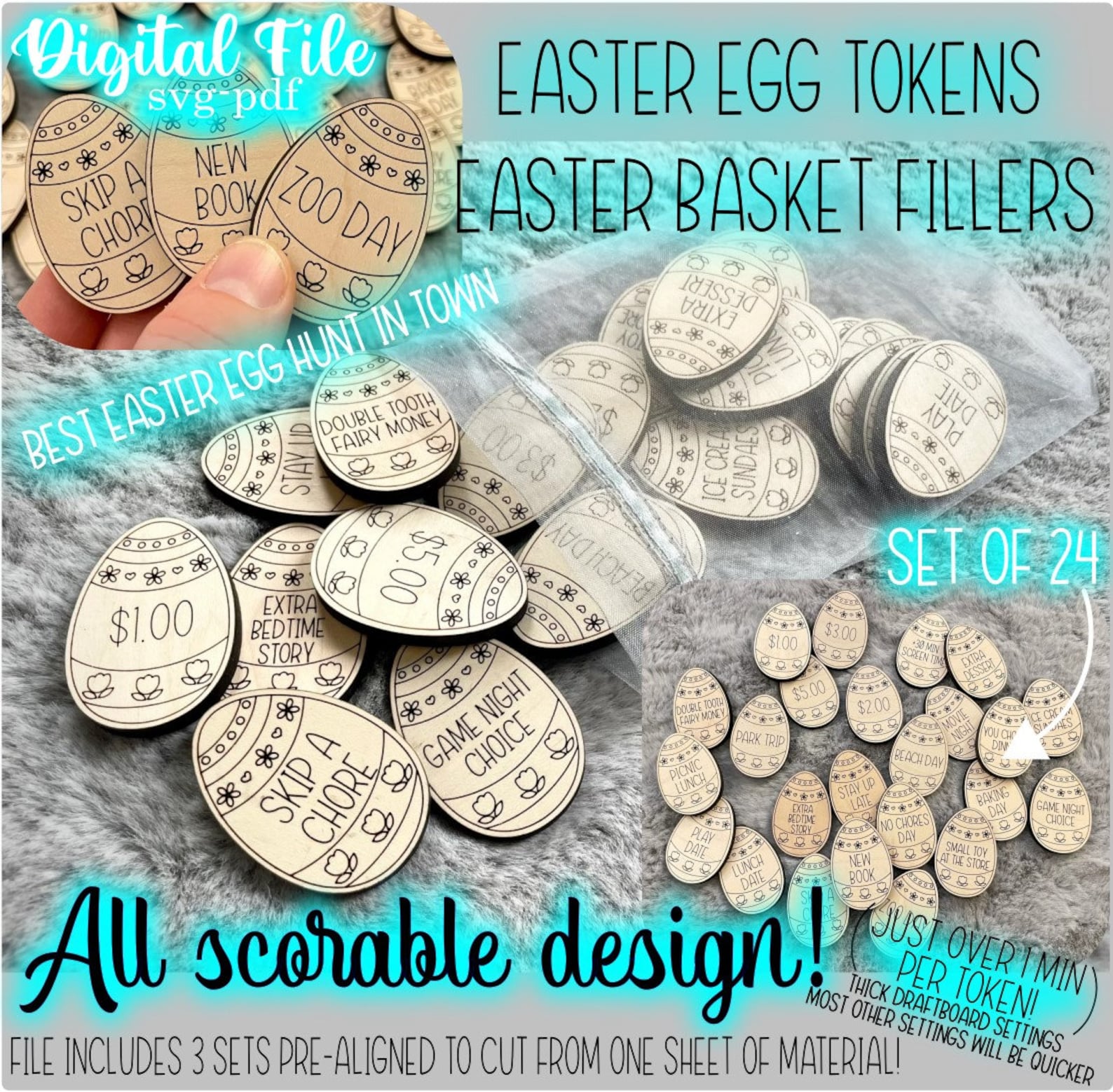 EASTER BASKET TOKENS Svg Pdf Cut File Easter Egg Prizes Reward - Etsy