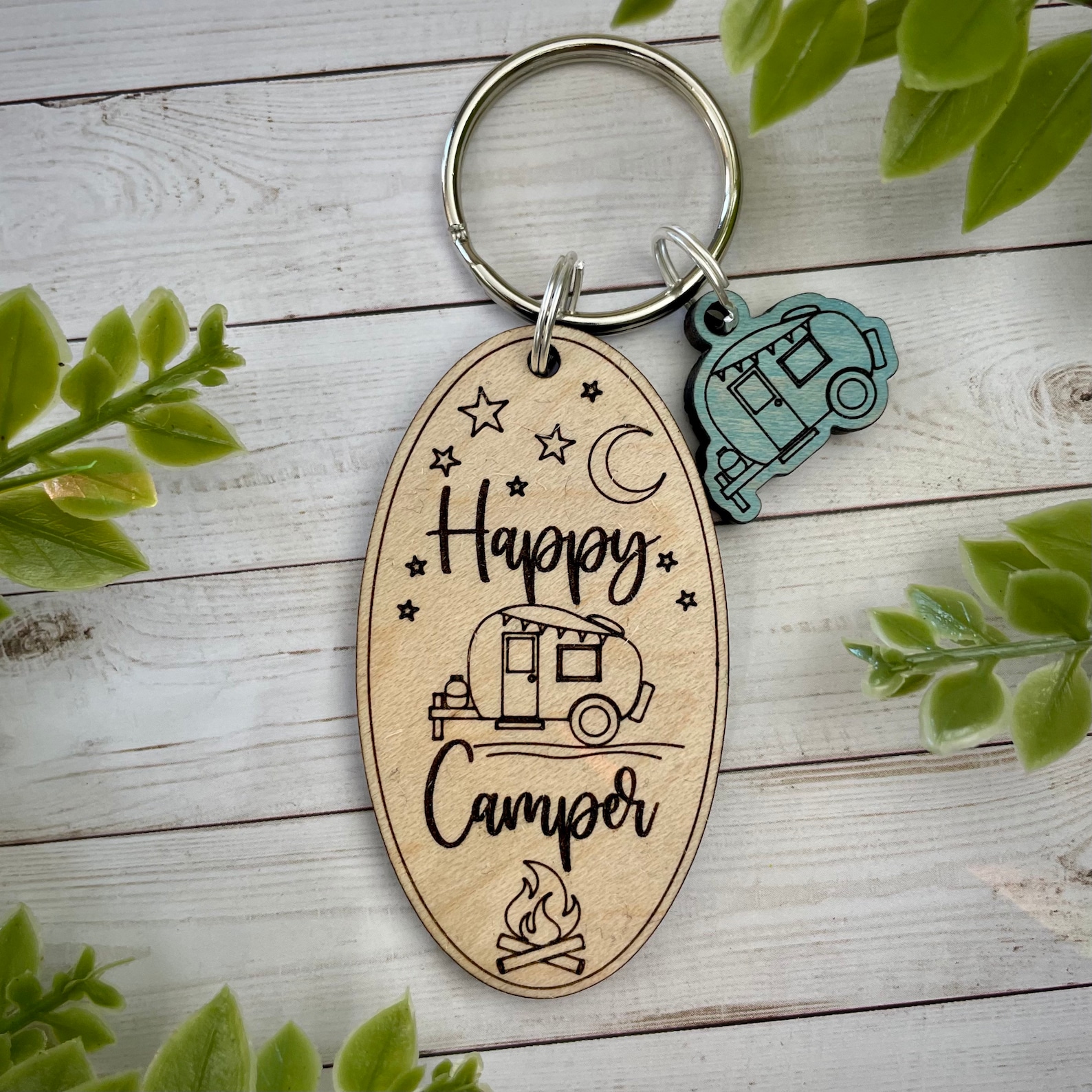 HAPPY CAMPER Keychain With Charm, 5 Charm Options, Camping Camper Tent ...
