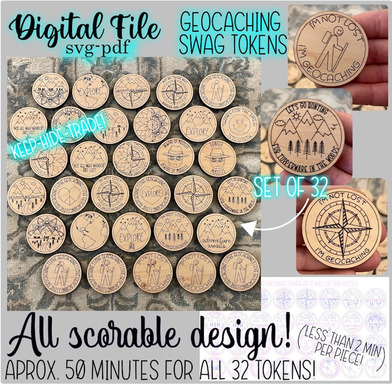 GEOCACHING SWAG TOKENS Svg Pdf Cut File Tradeable Coins Round Tftc ...