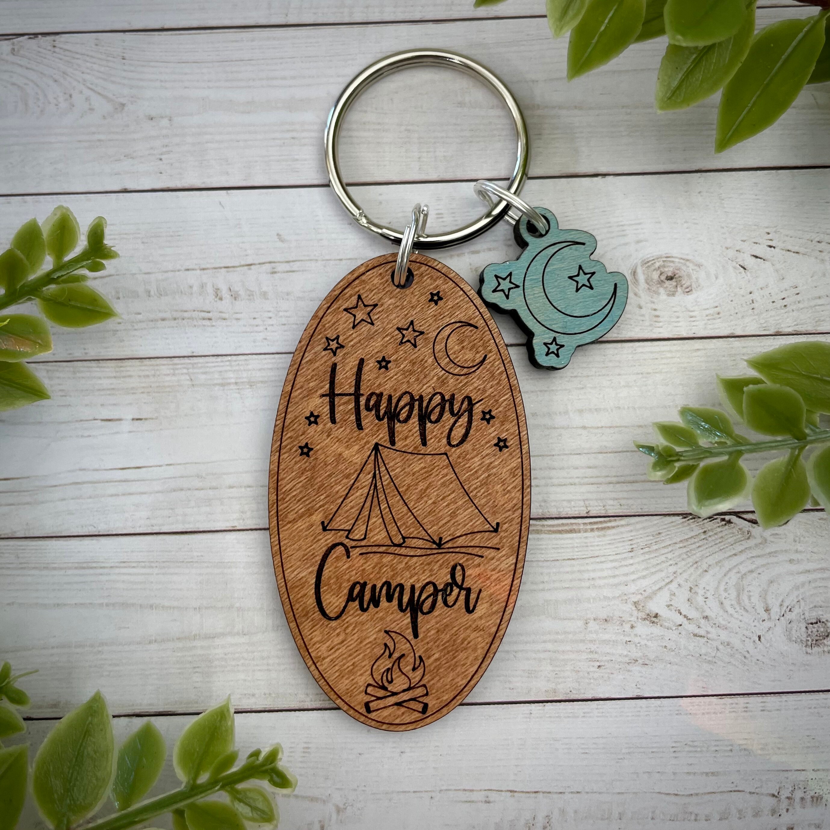 HAPPY CAMPER Keychain With Charm 5 Charm Options Camping - Etsy