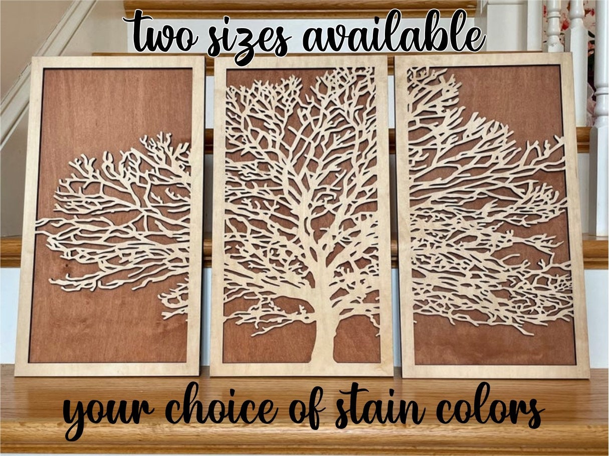 Laser cut Tree Panel Wall Art you choose stain colors. 2 | Etsy