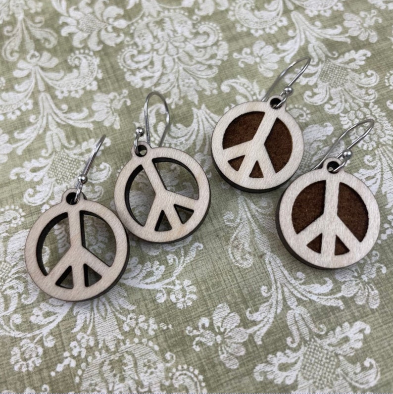 Peace Sign Earrings Laser Cut and Engraved Wood Lightweight - Etsy