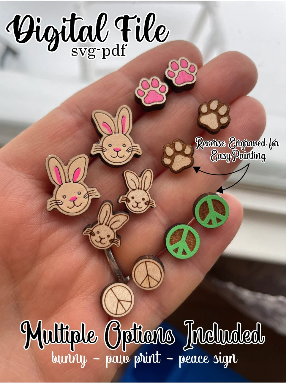 PAWPRINT BUNNY PEACE Sign Earrings Svg Pdf Laser Cut File | Etsy