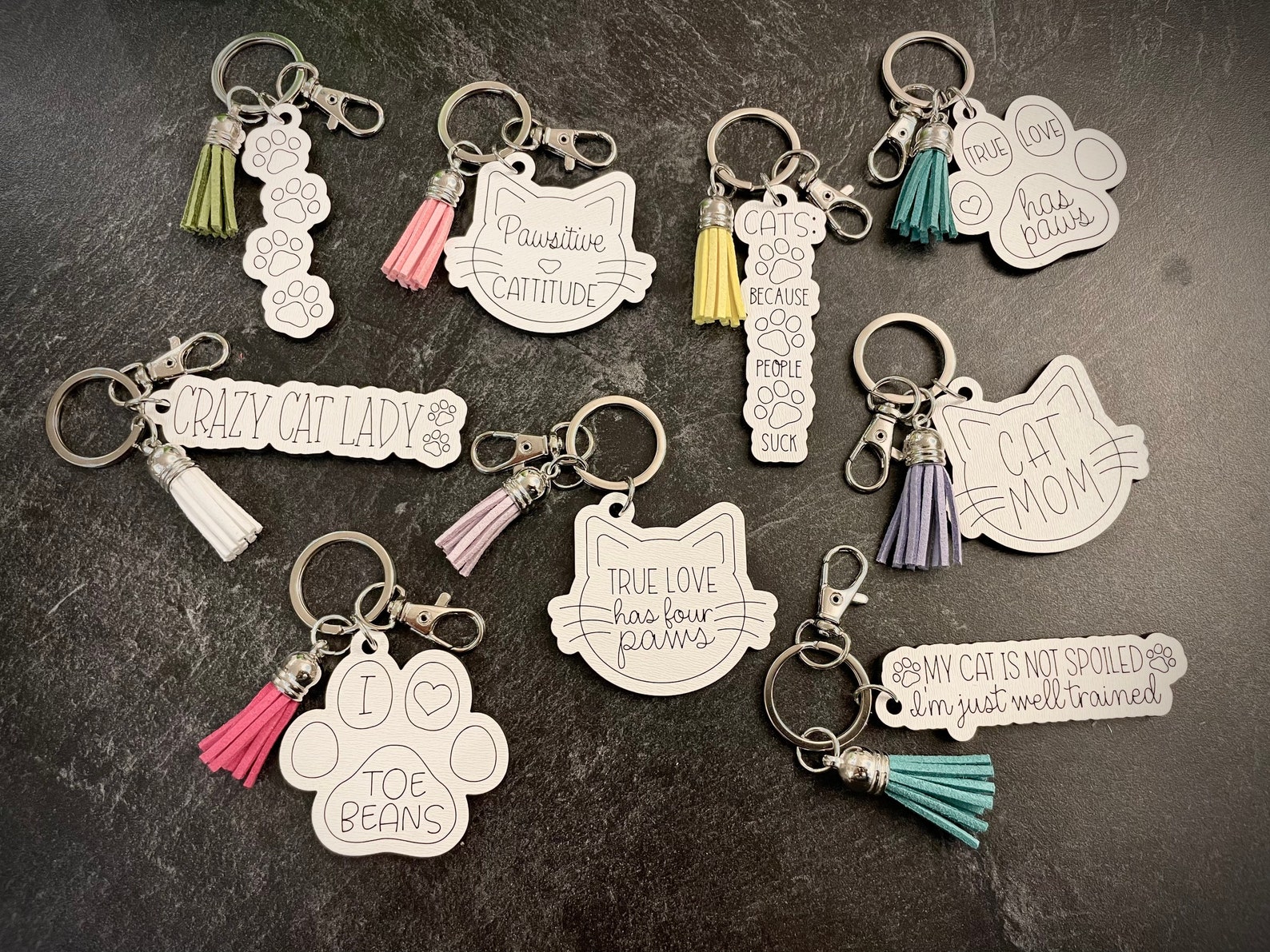Cat Lover Keychain - Choose Your Design - Cat Owner Paw Prints Toe ...