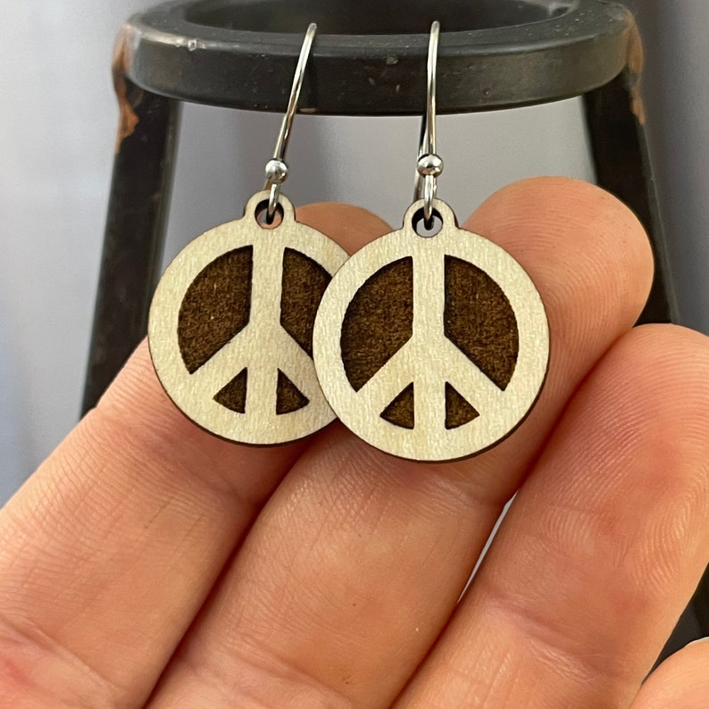 Peace Sign Earrings Laser Cut and Engraved Wood Lightweight - Etsy