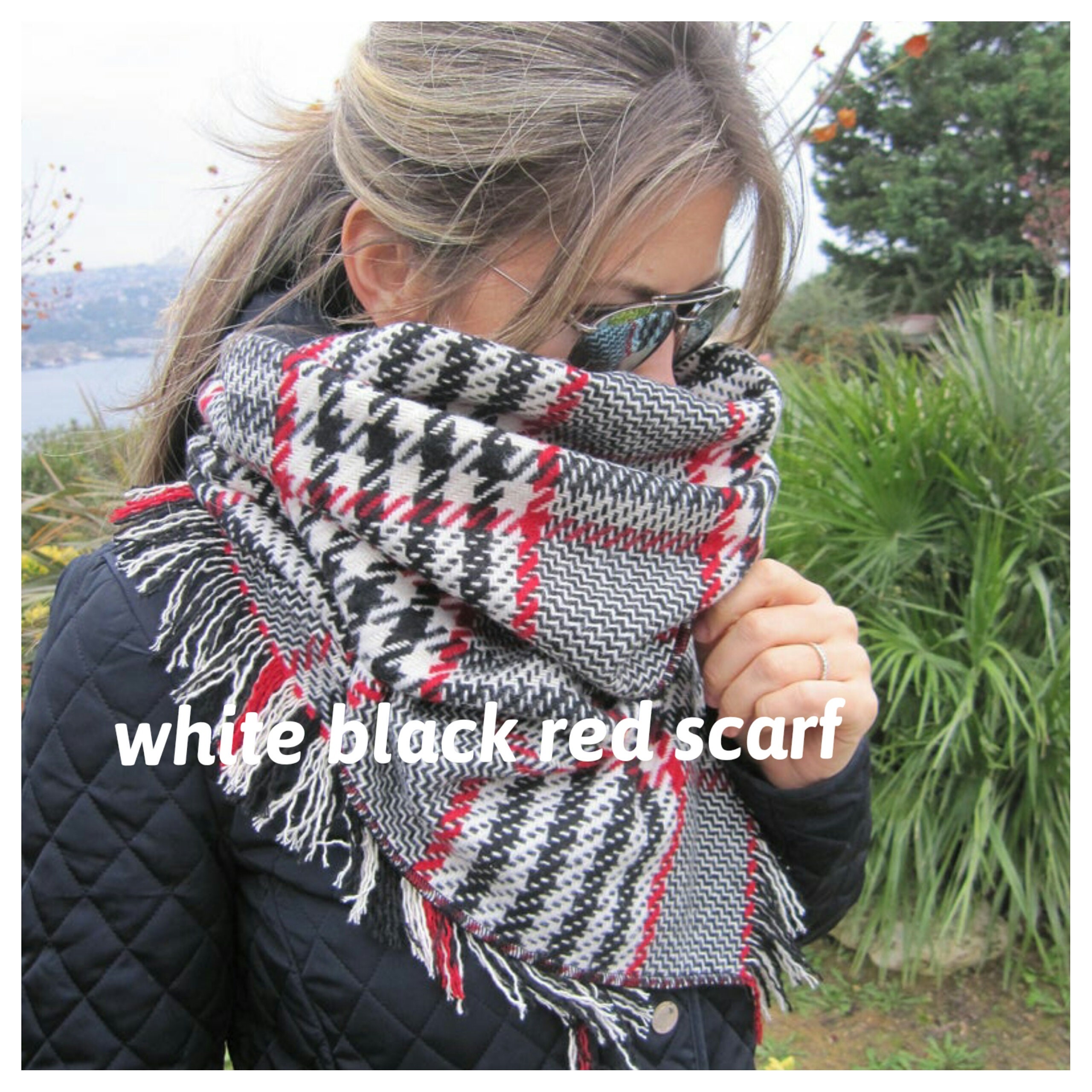 Tartan Plaid Blanket Scarf White Red Black Gray Flannel Long Blanket Shawl Scarf Woman Women s Scarves Men s Scarves man Fashion Scarf Etsy