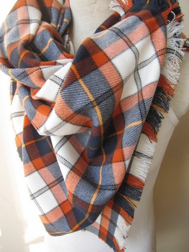 Denver Broncos Scarf - Orange Navy Blue Plaid Flannel Shawl - Etsy