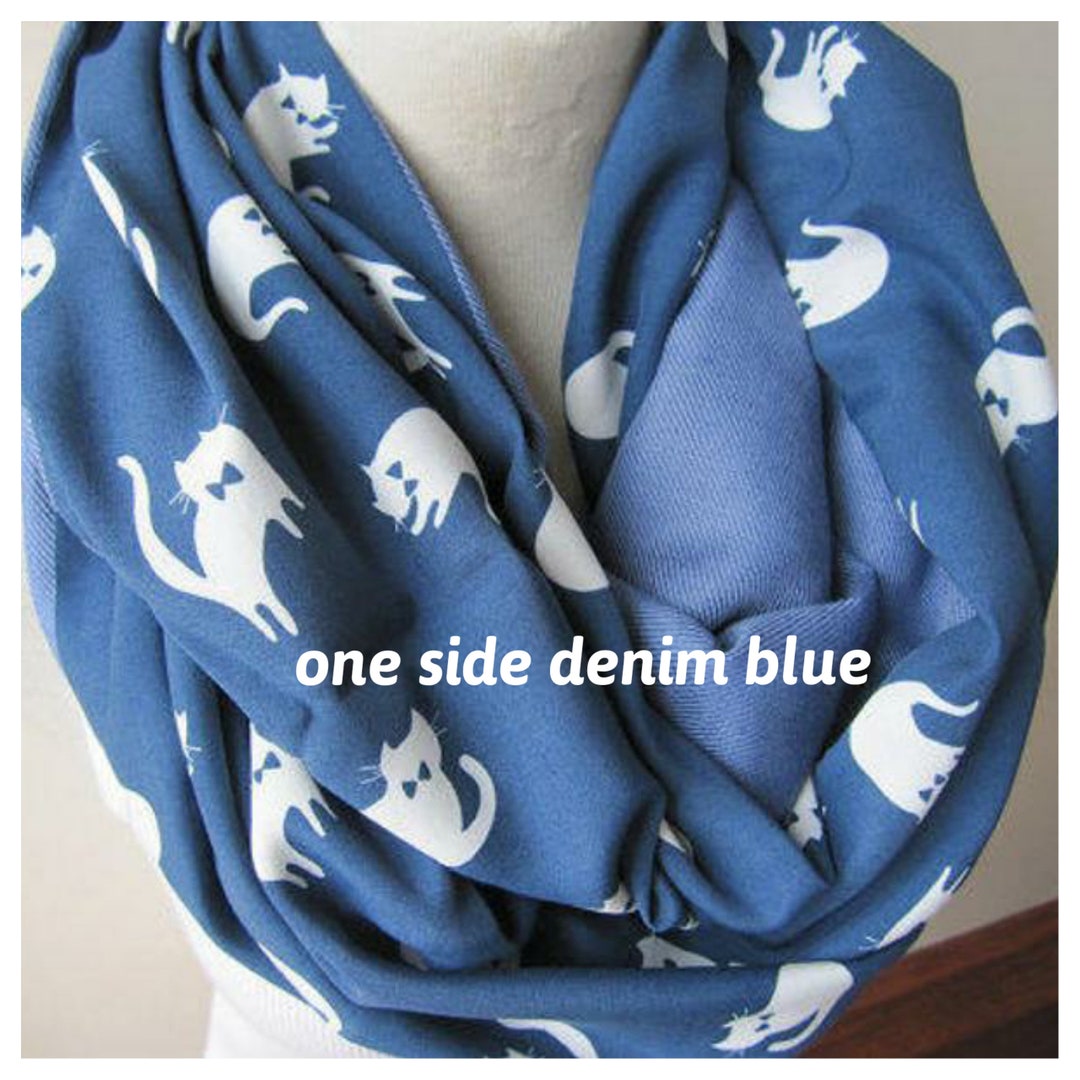 Cat Scarf-animal Scarves-men's -women's Scarves-blue Linen, White Cat ...